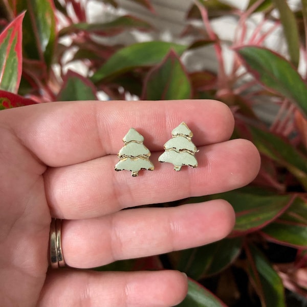 Holiday Stud Clay Earring | Titanium Earrings | Handmade Christmas Tree ...