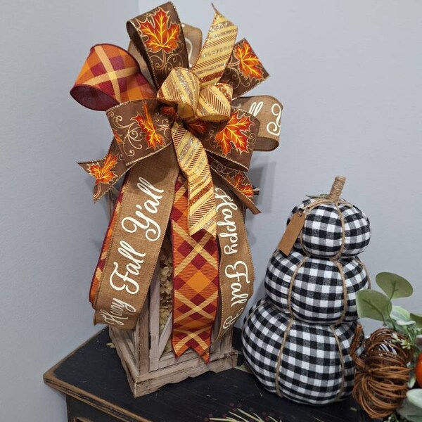 Fall Bow, Happy Fall Y’all Bow, Pumpkin Bow, Leaf Bow, Orange Bow, Fall ...