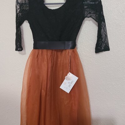 Tulle Flower Girl Dress, Burnt Orange Black Lace Flower Girl Dress ...