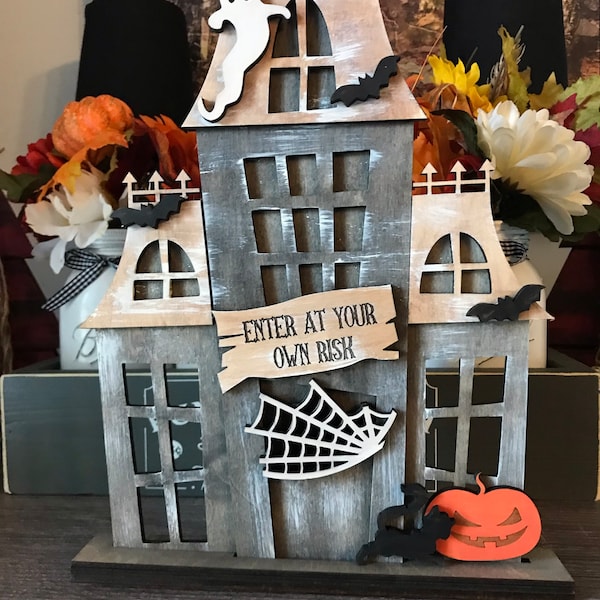 Personalized Standing Haunted House, Halloween Table Decor - Etsy