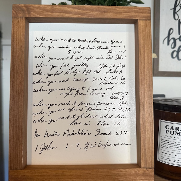 Framed Handwriting Sign, Copy of Actual Handwriting, Handwritten ...