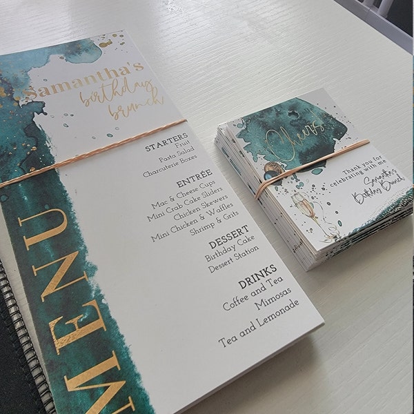 Birthday Menu Card, Emerald Green and Gold Party Table Menus Decor ...
