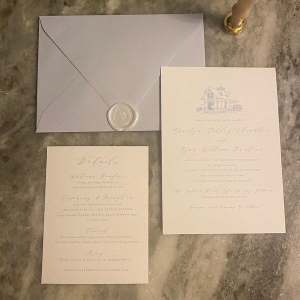 Custom Venue Sketch Wedding Invitation, Classic Wedding Venue Drawing ...