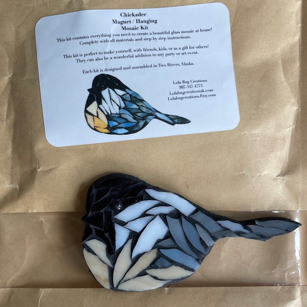 Mini Chickadee glass Mosaic Magnet - Etsy