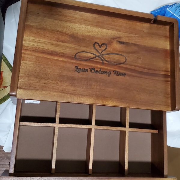 Custom Engraved Office Tea Station With Tea Bag Drawer Solid Wood Tea ...