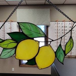 Lemon Branch Stained Glass Suncatcher Window Hangings Lemon Tree Leaf ...