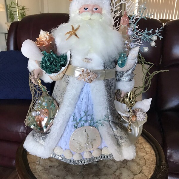 Large 22 Coastal Santa With Glass Sea Turtle and Fish Sea Life ...