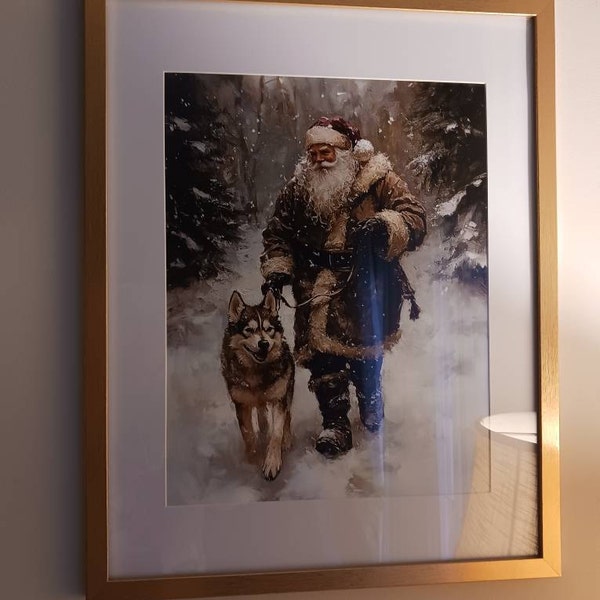 Moody Vintage Santa Wall Art Print | Rustic Oil Painting Style | Dark ...