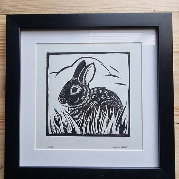 Bunny Linocut Print | Original Rabbit Linocut | Wildlife Linocut | Gift ...
