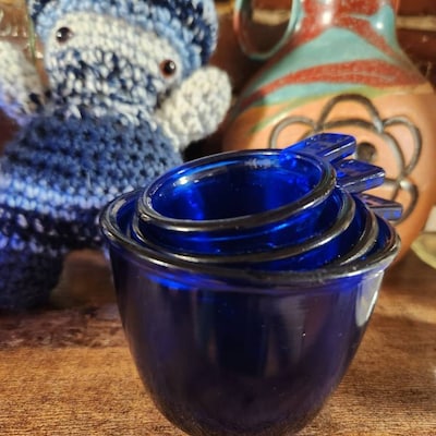 Cobalt Blue Glass 4 Piece Nesting Measuring Cup Set W/ Markers ...