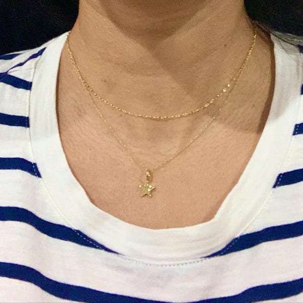 14K Real Gold Sparkle Chain Necklace,glitter Chain Necklace, - Etsy