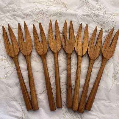 Teak Wood Handmade Fork Set Biodegradable Solid Wood Reusable Fork ...