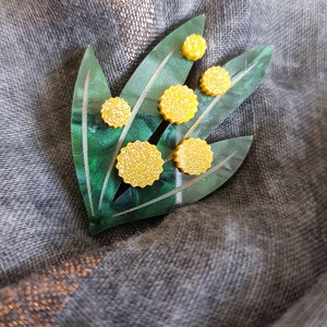Golden Wattle Brooch in Swirly Green and Glittery Yellow - Etsy Australia