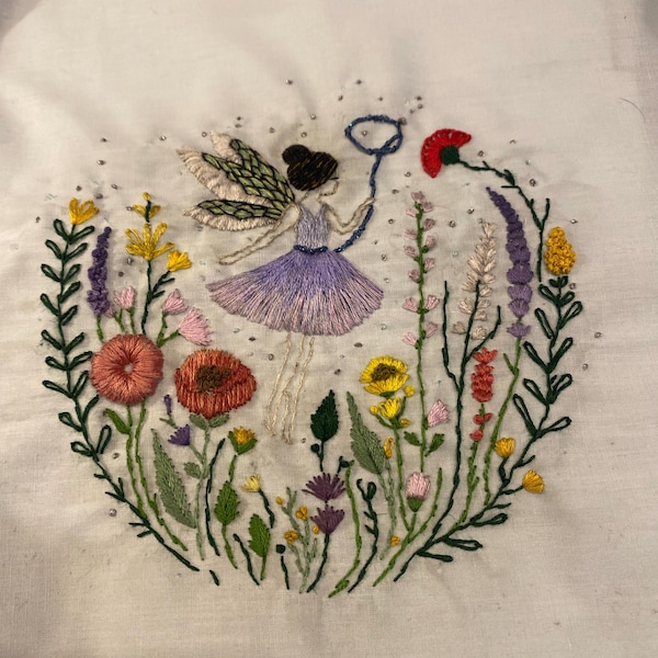Dancing Fairy Embroidery Pattern: Whimsical Hand Embroidery, Floral ...