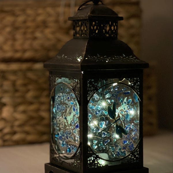 Dragonfly Lantern, Crushed Glass Lantern, Lantern With Crushed Glass ...