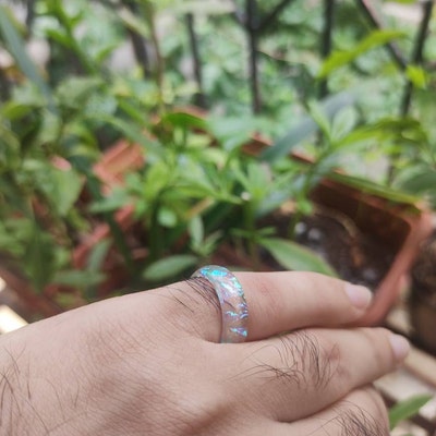 Epoxy Resin Ring, Blue Resin Ring, Iridescent Ring, Best Friend Rings ...