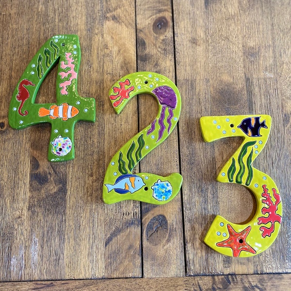 Custom Ceramic House Numbers, Tropical Fish Tile Address Numbers, 8 ...