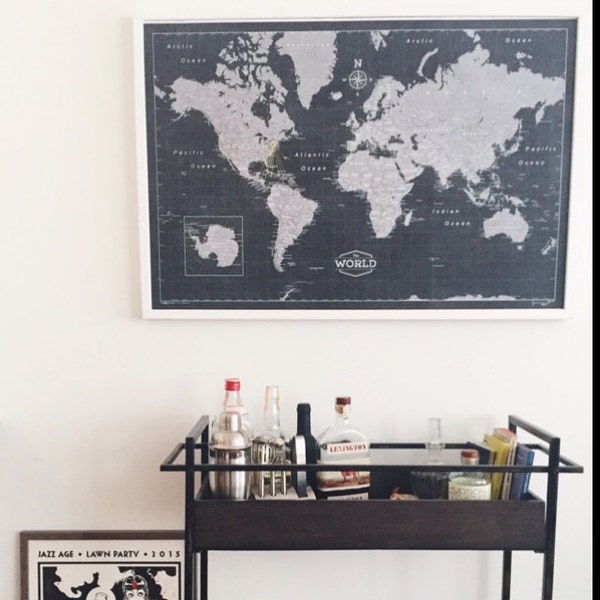 Modern World Travel Map Poster - Modern Slate Style Map - Etsy