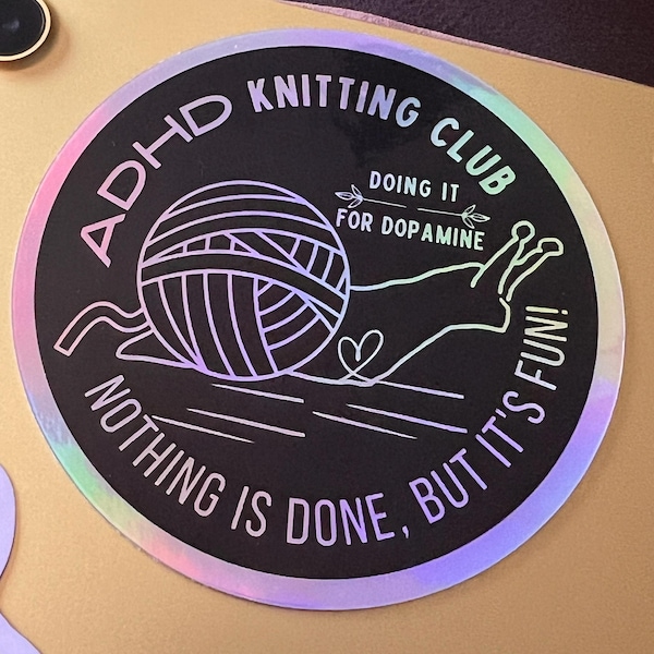 Vinyl Sticker - ADHD Knitting Club Colorful Holographic Yarn Snail ...