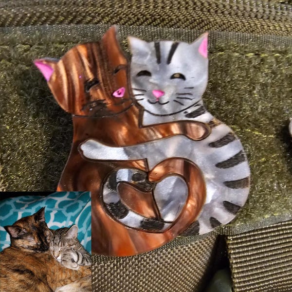 A Purrfect Match Cats Hugging Mini Brooch Necklace - Etsy