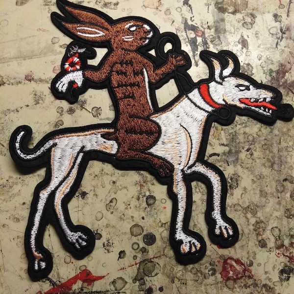 Medieval Folklore Embroidered Dog Rabbit Cut Out Iron on Patch Applique ...