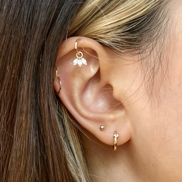 14K Solid Gold Crown Hoop Earring Charm/huggies Charms/mini Charm Hoop ...