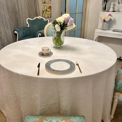 Heavy-weight Round Linen Tablecloth. Large Sizes. Pre-washed Italian ...