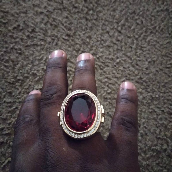 Ruby Red Cubic Zirconia 14k Gold Plated Bishop Cross and Midre Ring ...