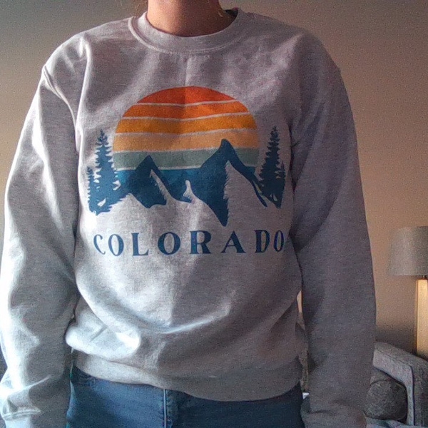 Colorado Crewneck Sweatshirt Retro Sunset Sweatshirt Rocky Mountains ...