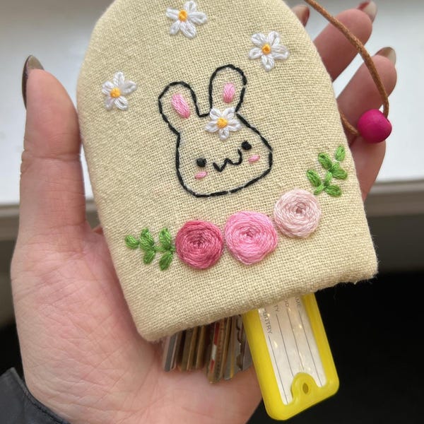 Hand Embroidery Key Cover. Cute Handmade Embroidery Key Case. Pull-out ...