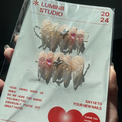 LM014 Black and White Star Themed Nails Minimal Style Nails Handpainted ...