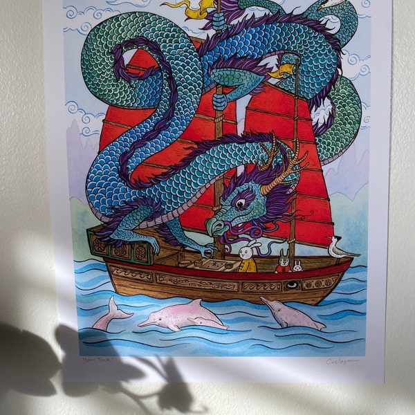 Red Dragon Rabbit Forest Woodland Art Print 11"x14" Safe and Sound - Etsy