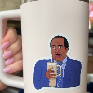 Stanley Holding a Stanley Cup the Office Sticker - Etsy