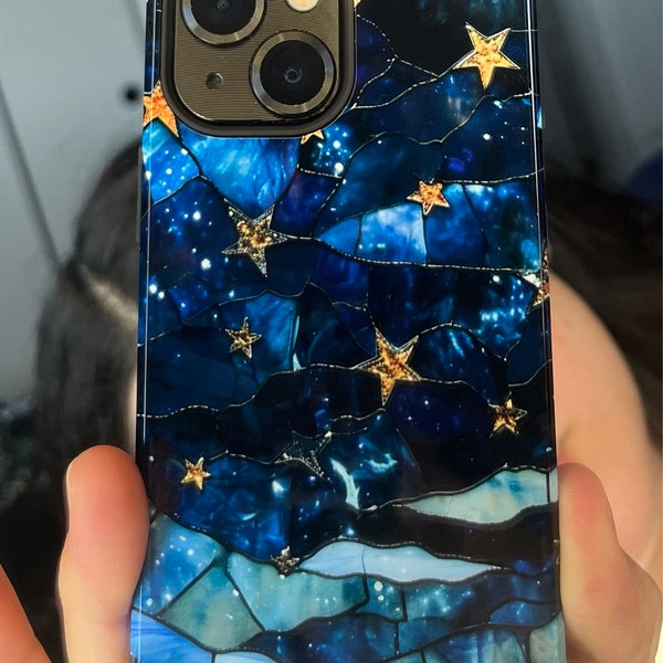 Stars Phone Case Faux Stained Glass, Starry Night Cover, iPhone 11 12 ...