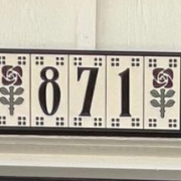 House Numbers Craftsman Rose Set Address Tiles, Craftsman Rose Design ...