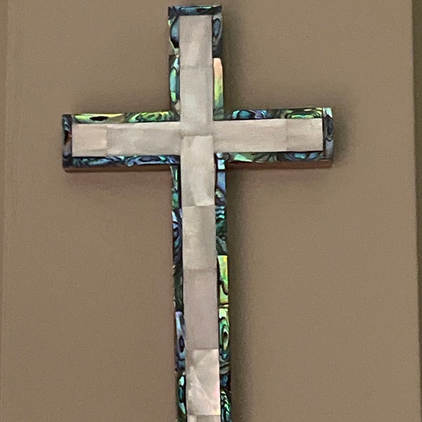Olive Wood Cross: Mother of Pearl Inlay, Holy Land Keepsake - Etsy