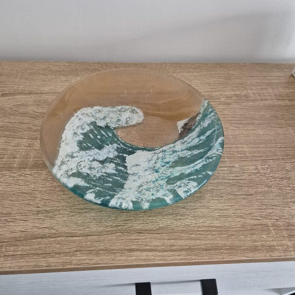 Wave in a Box Fused Glass Wave Wall Art Sun 25x25cm(10"), Turquoise ...