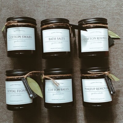 Set of 3, 9oz Glass Jars Bathroom Accessories Cotton Swabs, Cotton ...