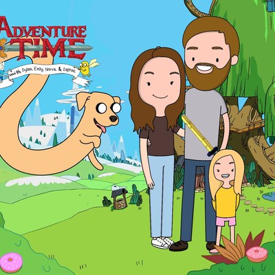 Custom Adventure Time Cartoon Portrait Illustration, Couple Family ...