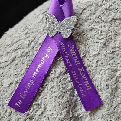 Ready to Wear Personalised Funeral Ribbons. Memorial Ribbons. White ...