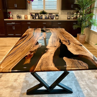 Made to Order Custom Walnut Wood Epoxy Resin Round Table, Handmade ...
