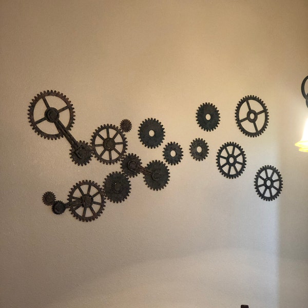 Extra Large Collection of 15 Gears and Rods - 7 Painted Patina and Rust ...