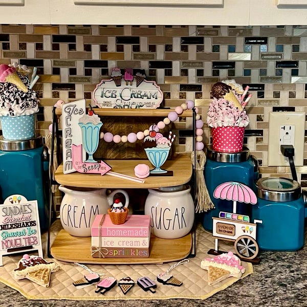 Ice Cream Mini Wood Book Stack With Faux Sundae/sprinkles/ice Cream ...