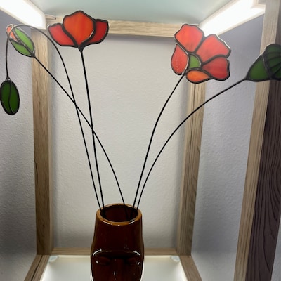 Stained Glass Red Flower on a Stem Single Branch - Etsy