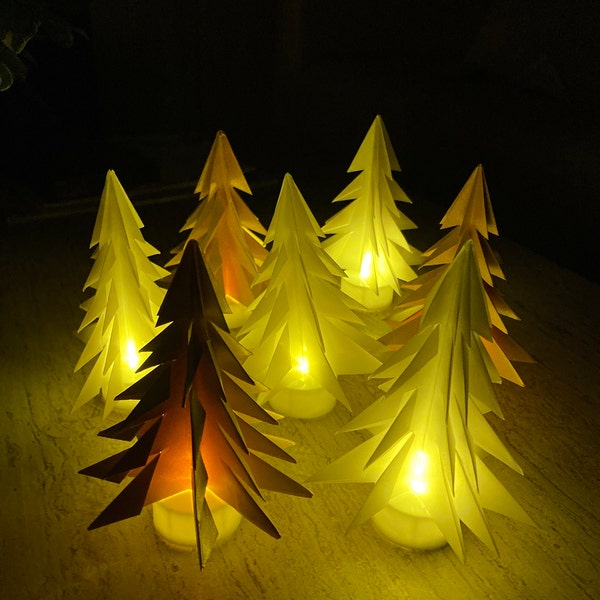 Miniature Origami Trees With Battery Candles Miniature Gold and White 7 ...