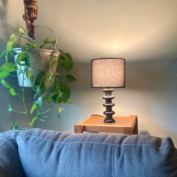 Tiny Walnut Wooden Table Lamp , Mid Century Bedside Lamp , Unique Night ...