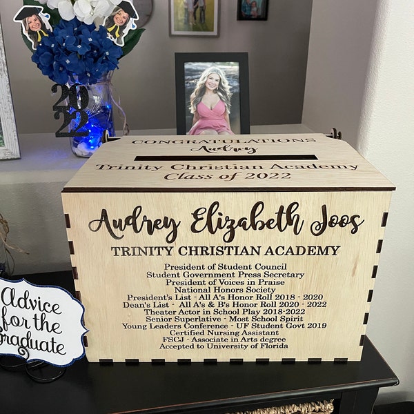 Custom Graduation Party Card Box | Laser Engraved Keepsake With ...