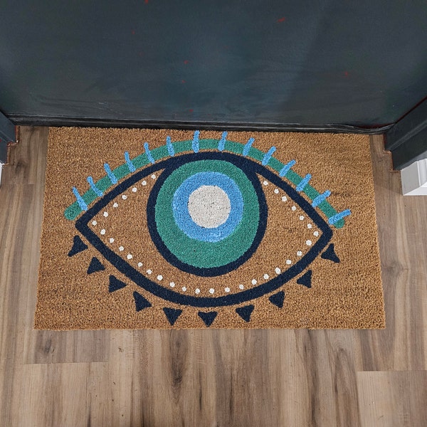 Colorful and Mystic Evil Eye Doormat, Boho Style Welcome Mat for Your ...