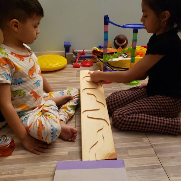 Wooden Marble Run Race Winding Track Set Wooden Ball Run Snake Track ...