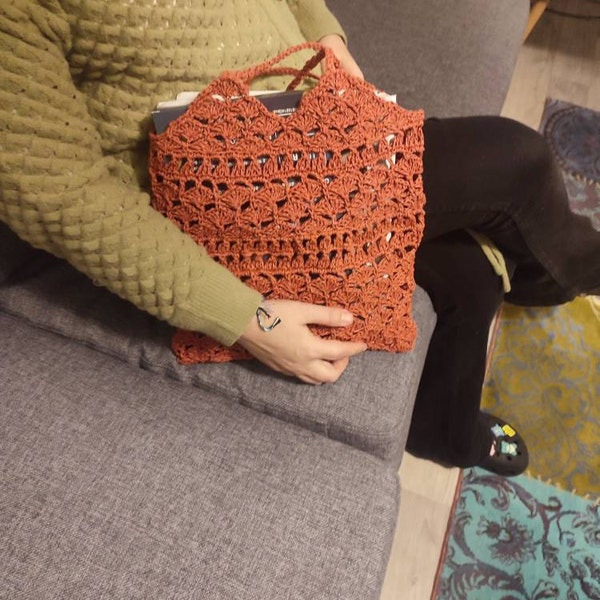 Crochet Handmade Bag, Pink Paper Rope Hand Bag, Perfect Gift for Her ...